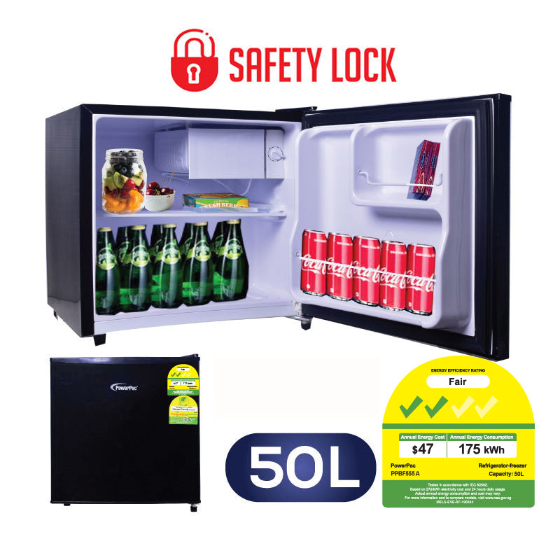 50L Bar Fridge with Lock (PPBF555) Black - PowerPacSG