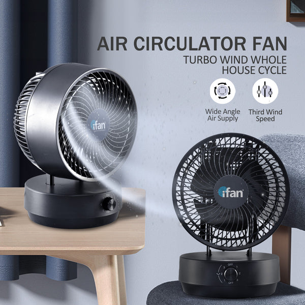 iFan 9" AIR CIRCULATOR FAN WITH OSCILLATION, Power Fan, Desk Fan, Port ...