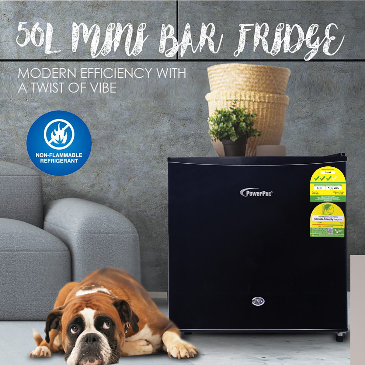 50L Bar Fridge with Lock (PPBF555) Silver - PowerPacSG