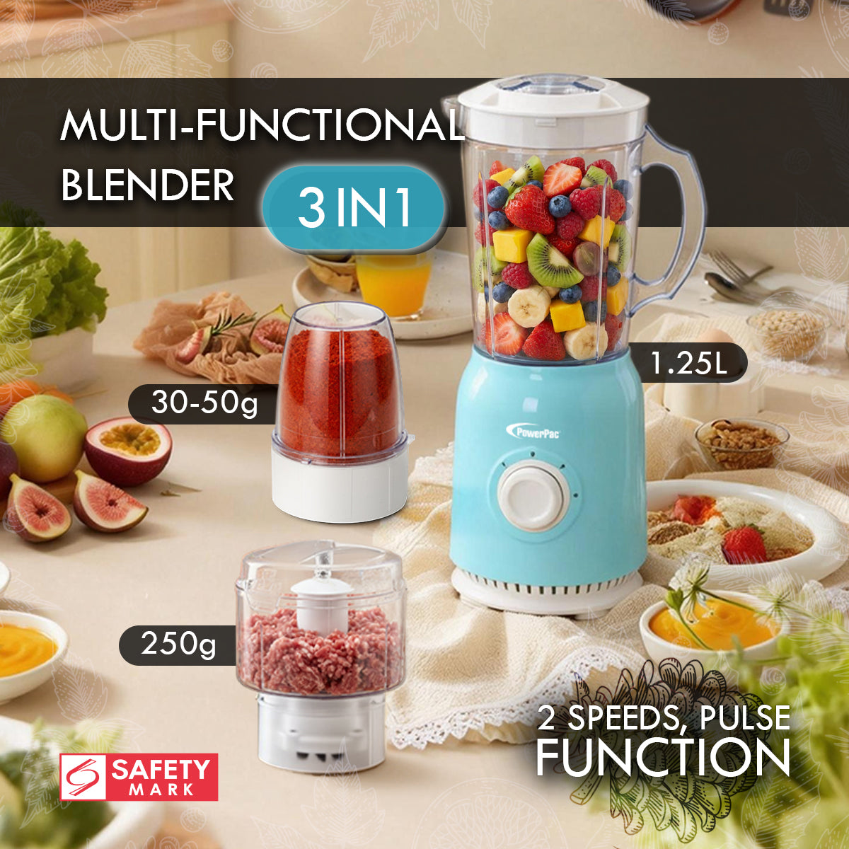 High Power Blender, 3 IN 1 Multi-functional Blender with Dry Mill, Mea ...