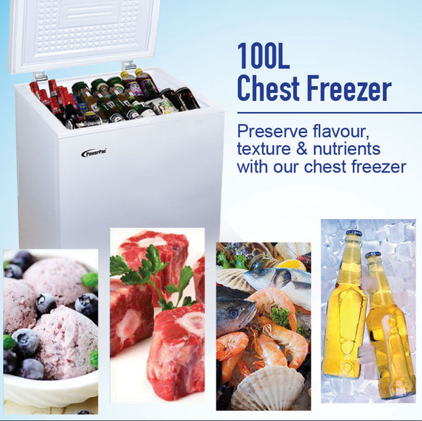 100L Chest Freezer CFC Free, Chiller & Freezer (PPFZ100) Black - PowerPacSG