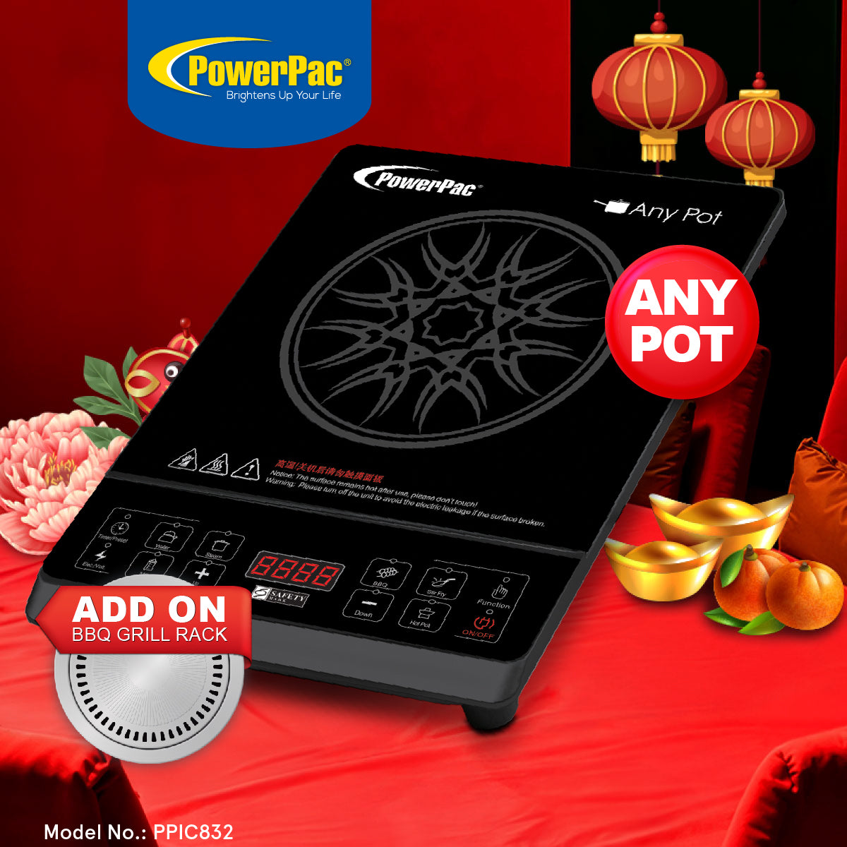 Ceramic Cooker Steamboat (Any Pot), BBQ Grill 2000 Watts (PPIC832+BBQ ...