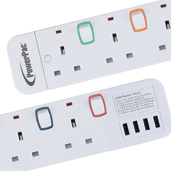 Power Extension Socket Extension Cord 4way 3 meter with 4x USB Charger ...