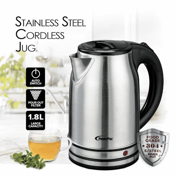 1.8L Stainless Steel Cordless Jug (PPJ2003) - PowerPacSG